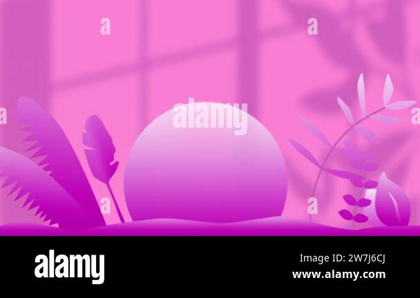 Animation of sphere and plant leaves in pink, against pink wall with ...