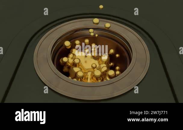 Loop 3d animation of a container with boiling gold. The doors of the ...