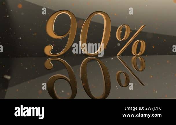 Gold numbers 90% on a mirror surface surrounded by flying round small ...