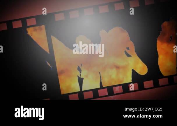 Animation of digital icons, vintage film with people dancing. global ...