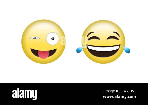 Animation of joking and laughing emoji icons over white background ...