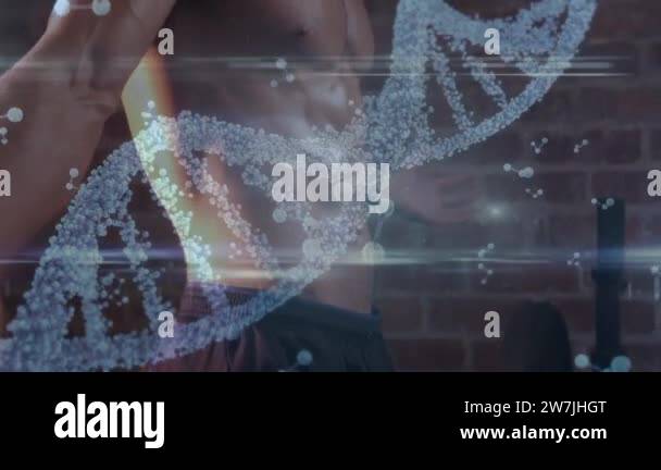 Dna structure and molecular structures against caucasian fit man ...