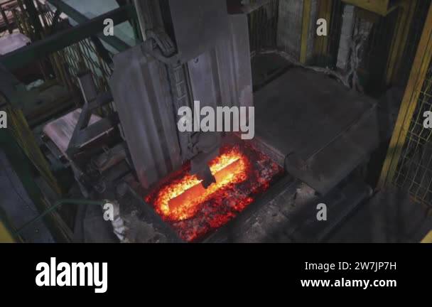 Metal melting in a furnace, red-hot metal. The furnace with molten ...