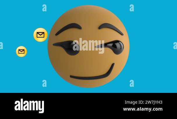 Digital animation of smirk face emoji over multiple message icons ...