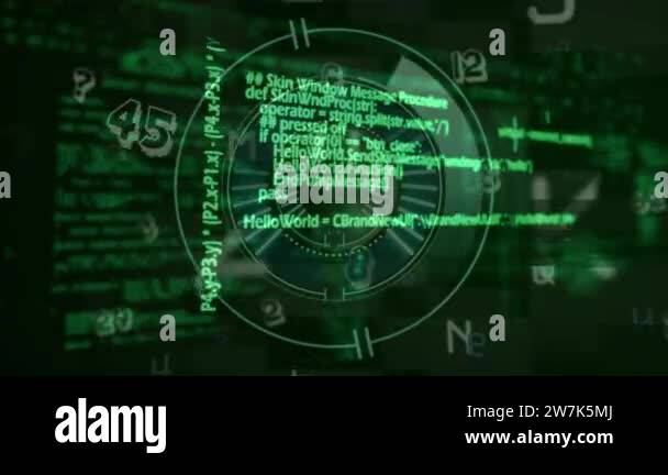 Animation of scope scanning and data processing with numbers over grid. global business, digital ...