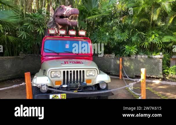 Orlando, FL USA - July 16, 2021: Zooming in on a T Rex dinosaur and a ...