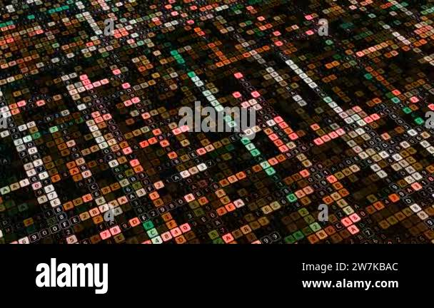 Background with cells and changing numbers. Animation. Computer field with generated numbers and ...