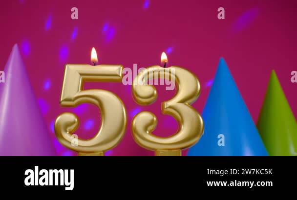 Burning birthday cake candle number 53. Happy Birthday background ...