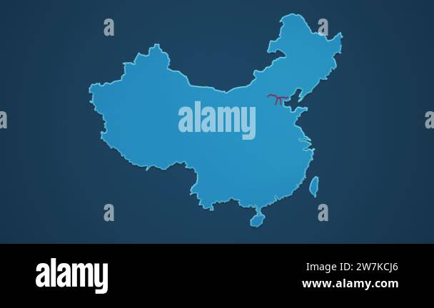 Light blue map of China with cities, roads and railways on a dark blue ...