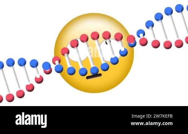 Digital animation of dna structure spinning over confused face emoji ...