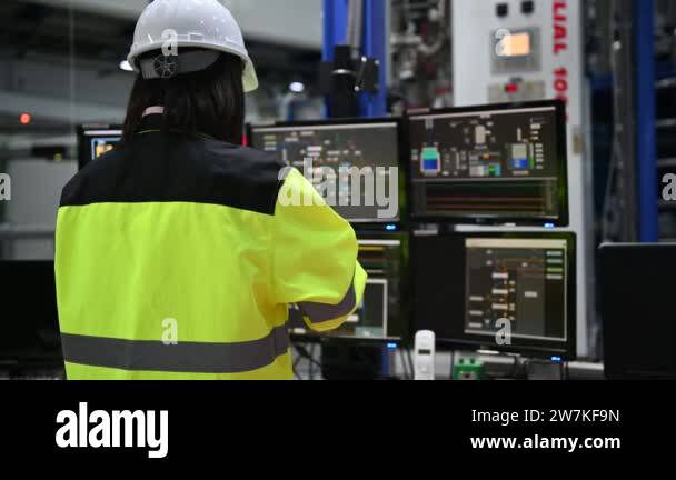 Engineer computer worker on High-performance computers with a lot of ...