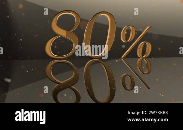 Gold numbers 80% on a mirror surface surrounded by flying round small ...