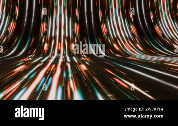 Curved paths with neon lines in stream. Animation. High-speed neon ...