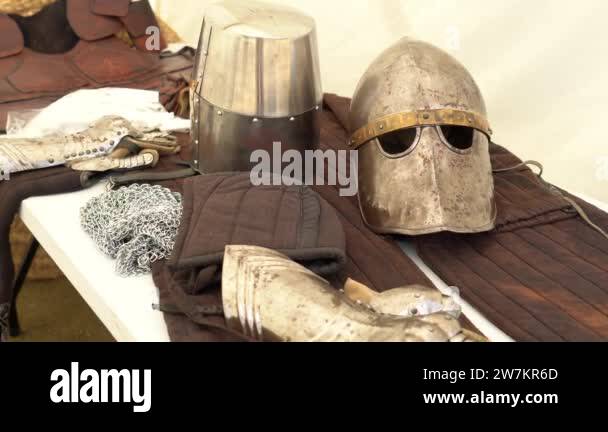 Medieval armor of an original knight in the castle of Fougeres ...