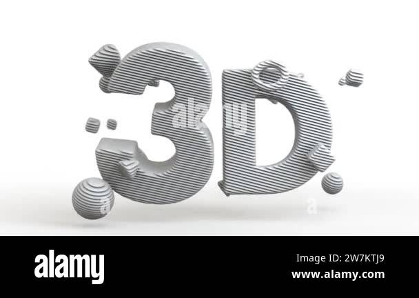 3d loop animation of 3D text, and many geometric shapes moving in space ...
