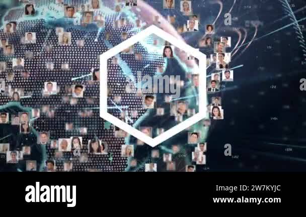 Animation of globe and photos with network of connections. global ...