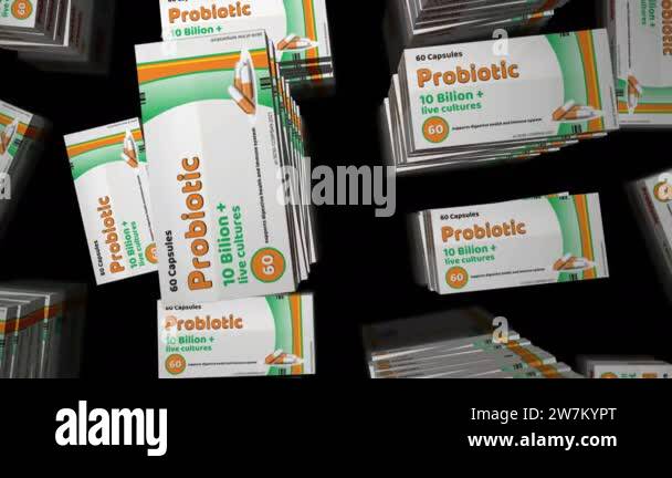 Probiotic pack production. Medical antibiotic therapy drug box ...