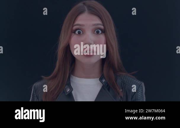 Amazed face expression, wow news, reaction of surprised happy smiling ...