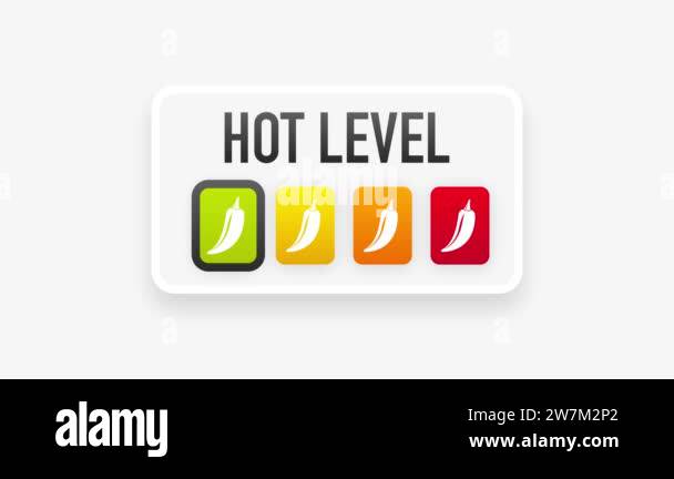 Hot pepper strength scale indicator with mild, medium, hot and hell ...