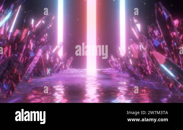 Crystal Landscape Reflects Neon Laser Lights and Outer Space Stars - 4K Seamless VJ Loop Motion ...
