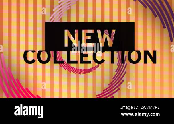 Animation of new collection text in black letters with abstract shapes ...
