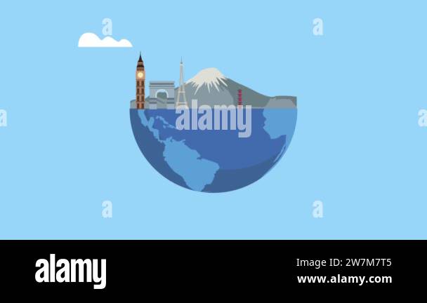 world tourism day animation with landmarks in earth planet Stock Video ...