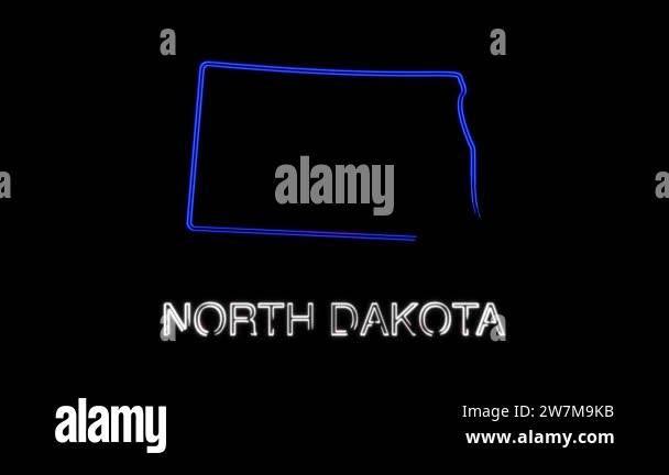 Neon animated map showing the state of North Dakota from the united ...