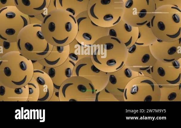 Digital animation of multiple winking face emojis falling against tv ...