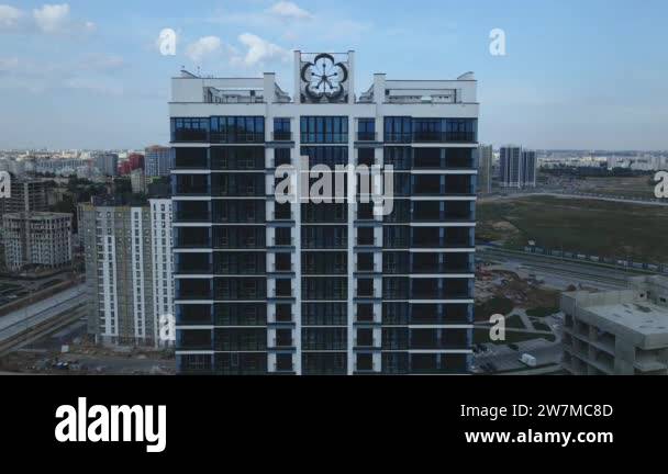 Construction of a modern city block. Multi-storey buildings and ...