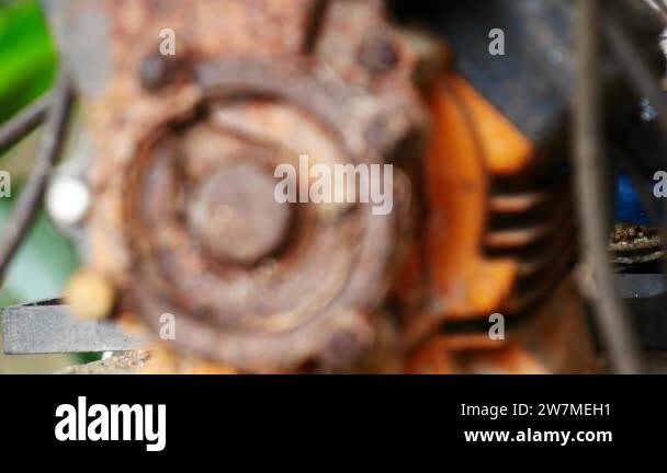 Rust that severely corrodes metal. Rust on the metal of an old pump ...