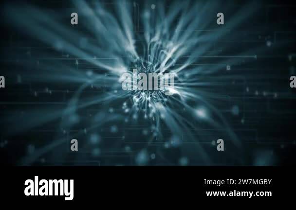 Flowing blue fiber optic light beams and particles with fast moving digital data transfer and ...