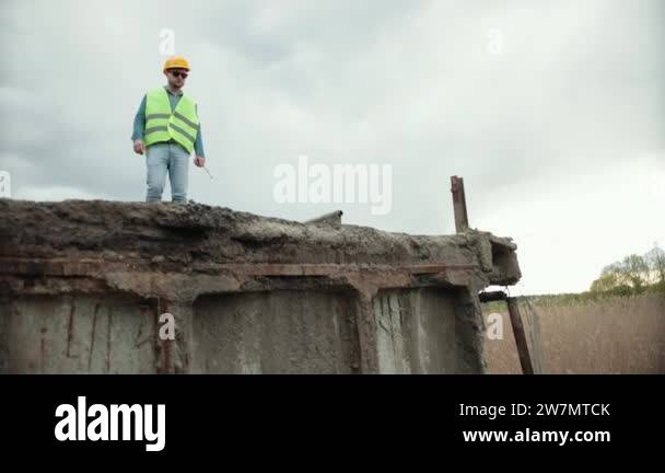 Bridge collapse. Destruction of structures across river with collapse ...