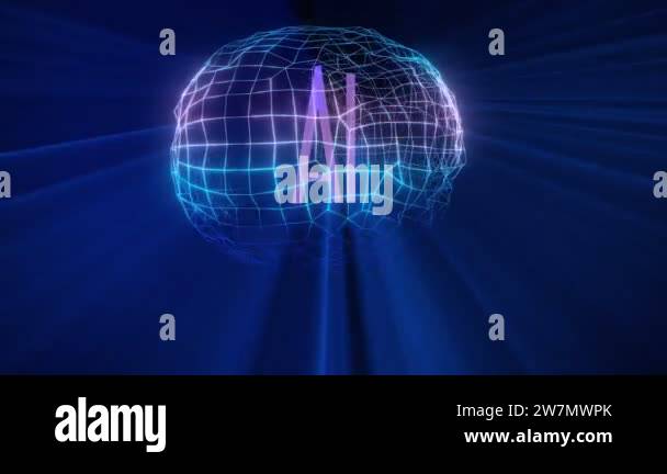 Rotating human brain hologram, light rays - artificial intelligence ...