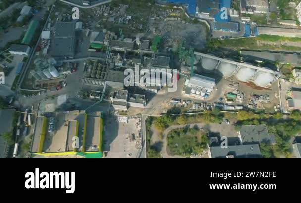 Industrial area with modern factories top view. Plant top view. Flight ...