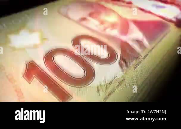 Canadian Dollar money counting. 100 CAD banknotes. Fast cash note count ...