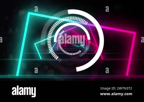 Animation of white circular scanner rotating over blue and pink neon ...