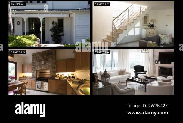 Composite of views from four security cameras in different areas at a ...