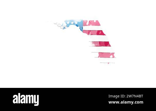 Watercolor animated map showing the state of Florida from the united ...
