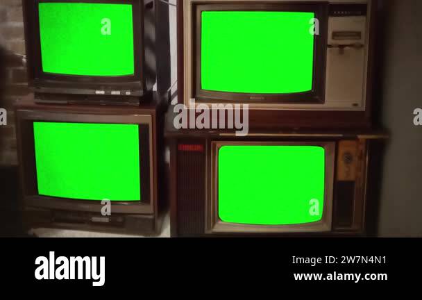 Vintage and Retro TVs 4K with Green Screen. Old concept Television ...