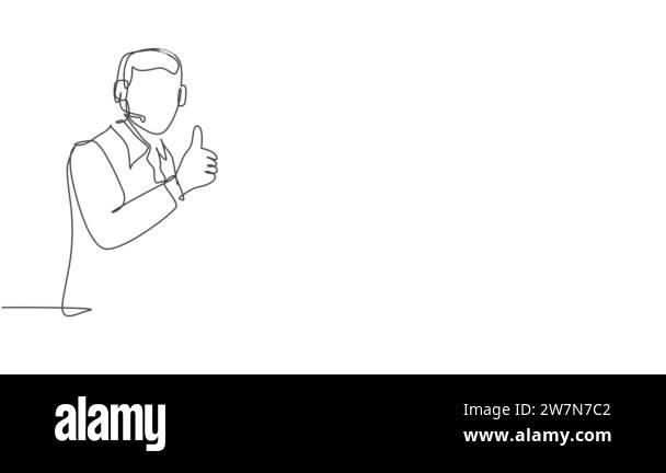 Self drawing animation of single line draw group of call center workers ...