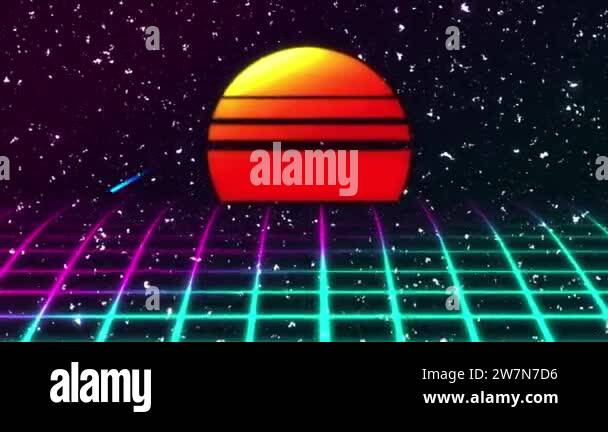 Retro futuristic sci-fi night city seamless loop. 80s VJ synthwave motion background with neon ...