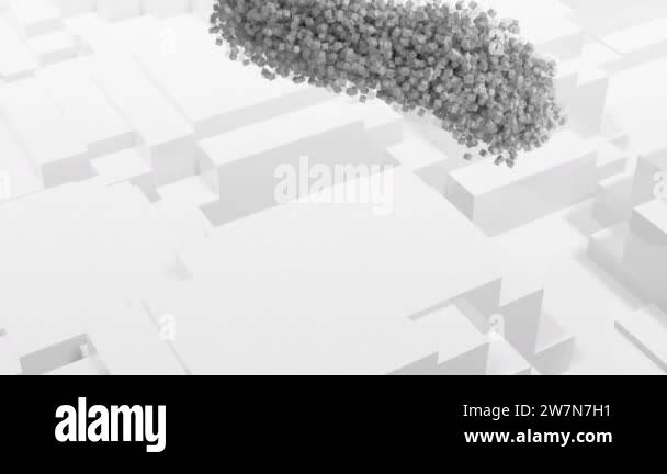 Animation of human head formed with exploding particles on 3d white ...