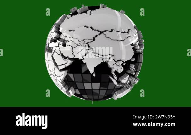 World. Globe Earth rotation.World map 3D template on green Chroma key ...