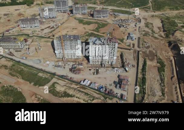Construction of a modern city block. The concrete frames of the ...