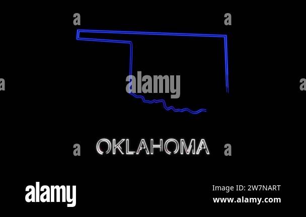 Neon animated map showing the state of Oklahoma from the united state ...