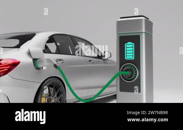 Electric car charging. Electric vehicle charging port plugging in car ...