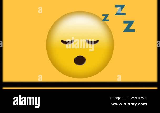 Digital animation of film reel effect over sleepy face emoji on yellow ...
