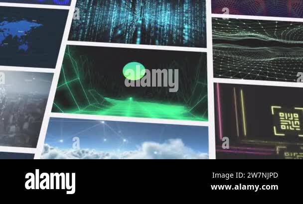 Composite animation of multiple scrolling business, leisure and ...