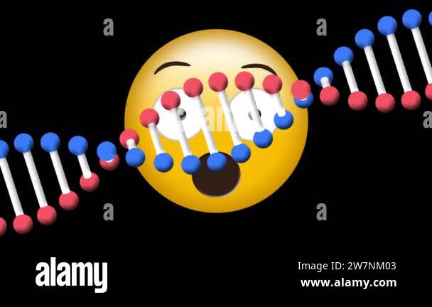 Digital animation of dna structure spinning over surprised face emoji ...