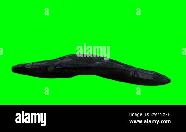 Futuristic alien sci fi ship isolate on green screen. Realistic 4k ...